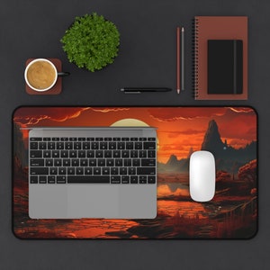 Red Orange Swamp Sunset Desk Mat Gaming Mouse Pad Large Mousepad With ...