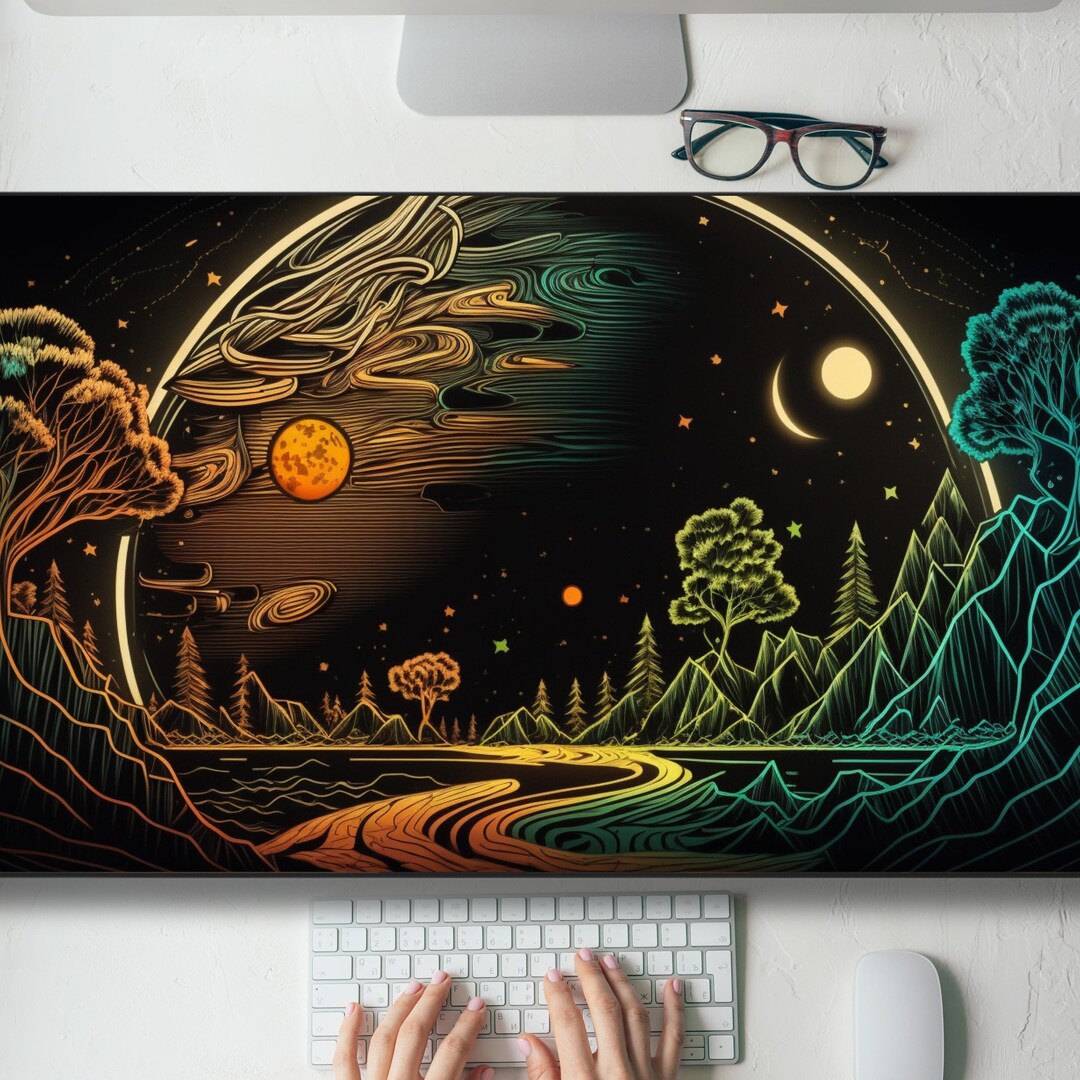 Line Traced Celestial Landscape Desk Mat Gaming Mouse Pad Large ...
