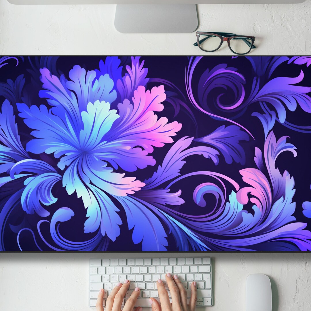 Purple Iridescent Floral Desk Mat Gaming Mouse Pad Large Mousepad, MTG ...