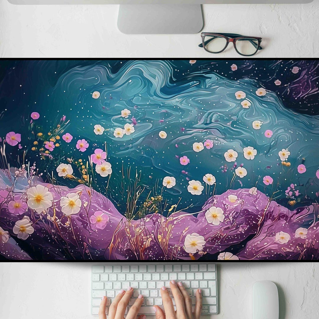 Stylized Petals Floating on Water Desk Mat, Gaming Mouse Pad, Large ...