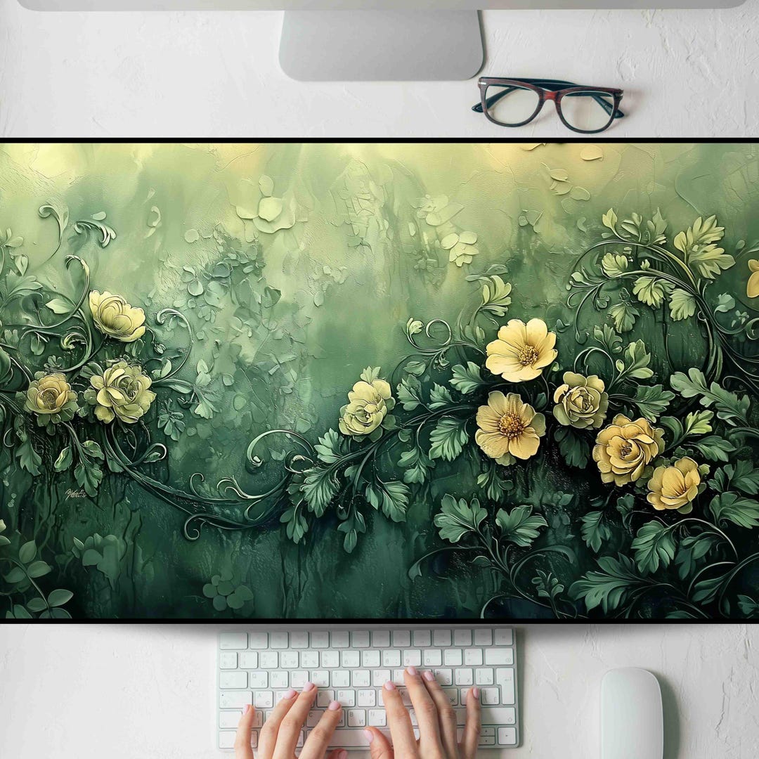 Cream Garden in Spring Mist Desk Mat, Gaming Mouse Pad, Large Mousepad ...