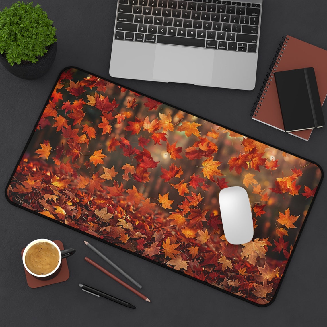 Realistic Fall Leaves Raining From the Trees Desk Mat Gaming Mouse Pad ...