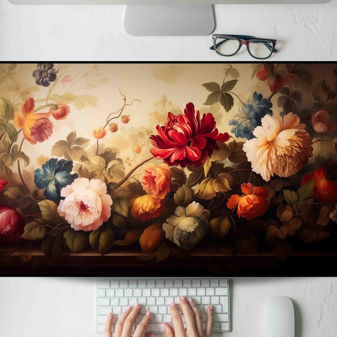Still Life in Golden Bloom Desk Mat, Gaming Mouse Pad, Large Mousepad ...