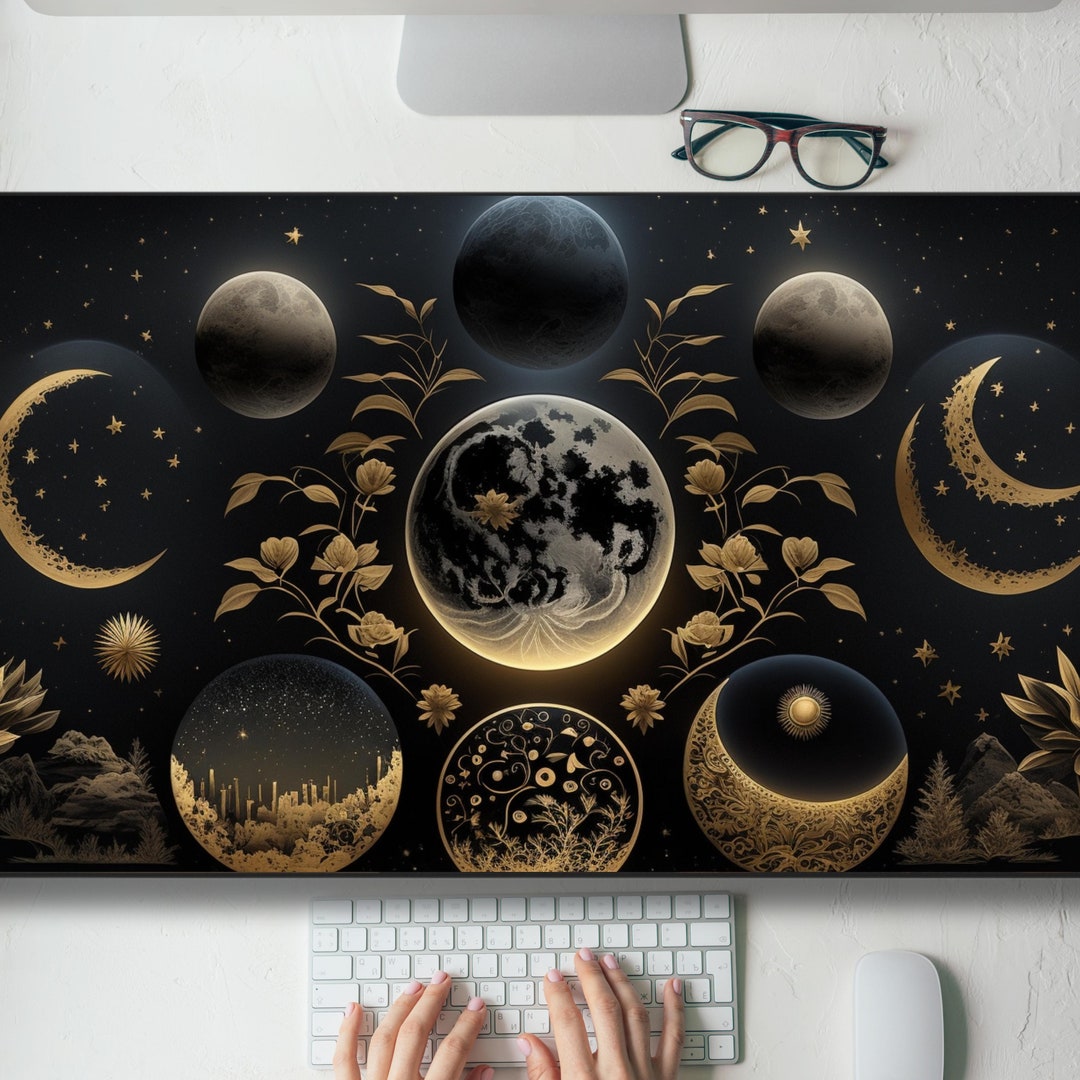 Floral Celestial Moons Desk Mat Gaming Mouse Pad Large Mousepad, MTG ...