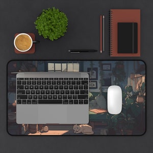 Cozy Lofi Cat Napping Room Scene Desk Mat Gaming Mouse Pad Large Mousepad, MTG Playmat, Keyboard ...