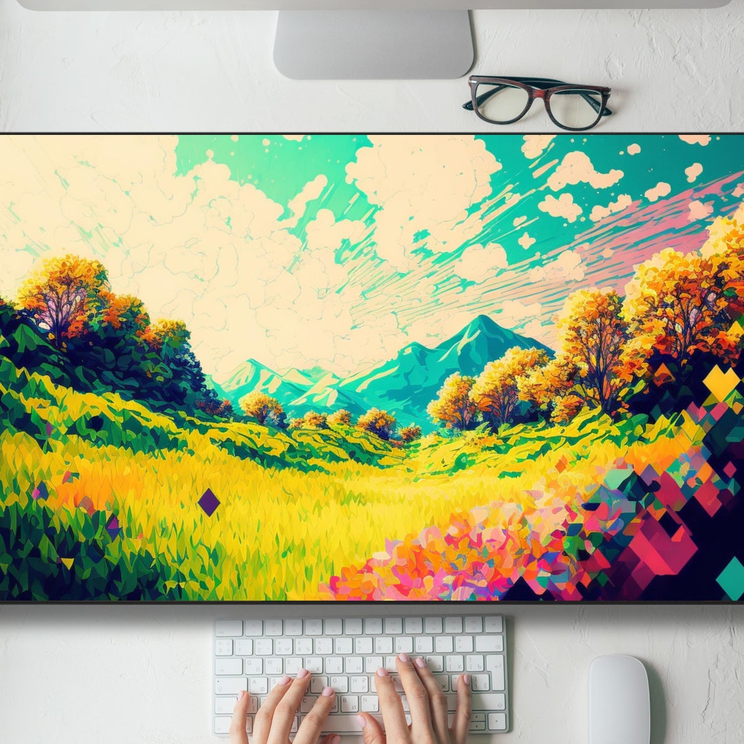 Trippy Mountain Field Landscape Desk Mat Gaming Mouse Pad Large ...