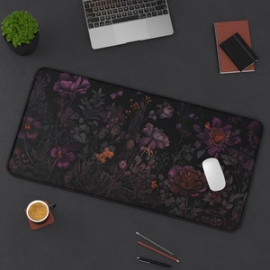 Dark Cottagecore Purple Botanical Desk Mat Gaming Mouse Pad Large ...