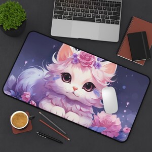 Pretty Pink Kawaii Cat Desk Mat Gaming Mouse Pad Large Mousepad, MTG ...