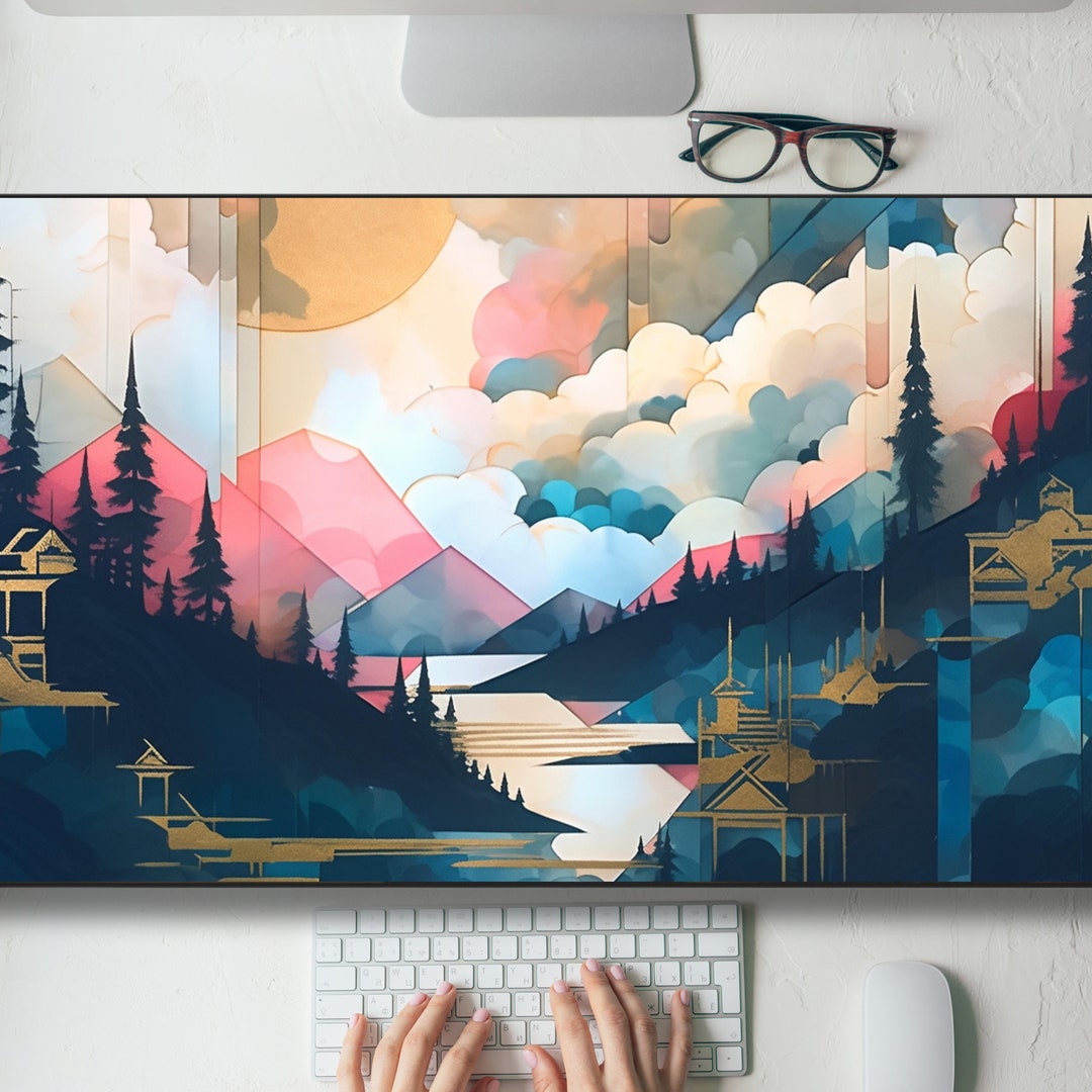 Unique Mountain Valley River Landscape Desk Mat Gaming Mouse Pad Large ...