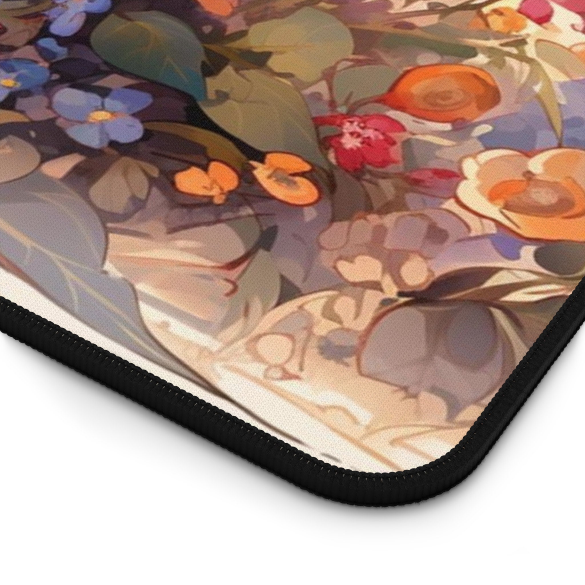 Pretty Colorful Lo-fi Botanical Flower Bush Desk Mat Gaming Mouse Pad ...