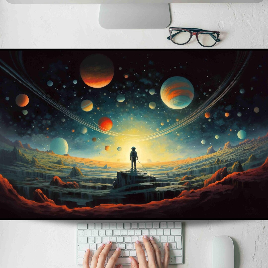 Stargazer in Alien Landscape Desk Mat, Gaming Mouse Pad, Large Mousepad ...