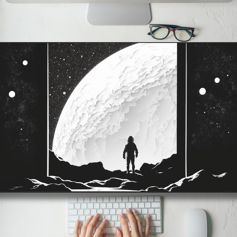 Black and White Giant Outer Space Door Mouse Pad Unique Sci-fi Desk Mat ...