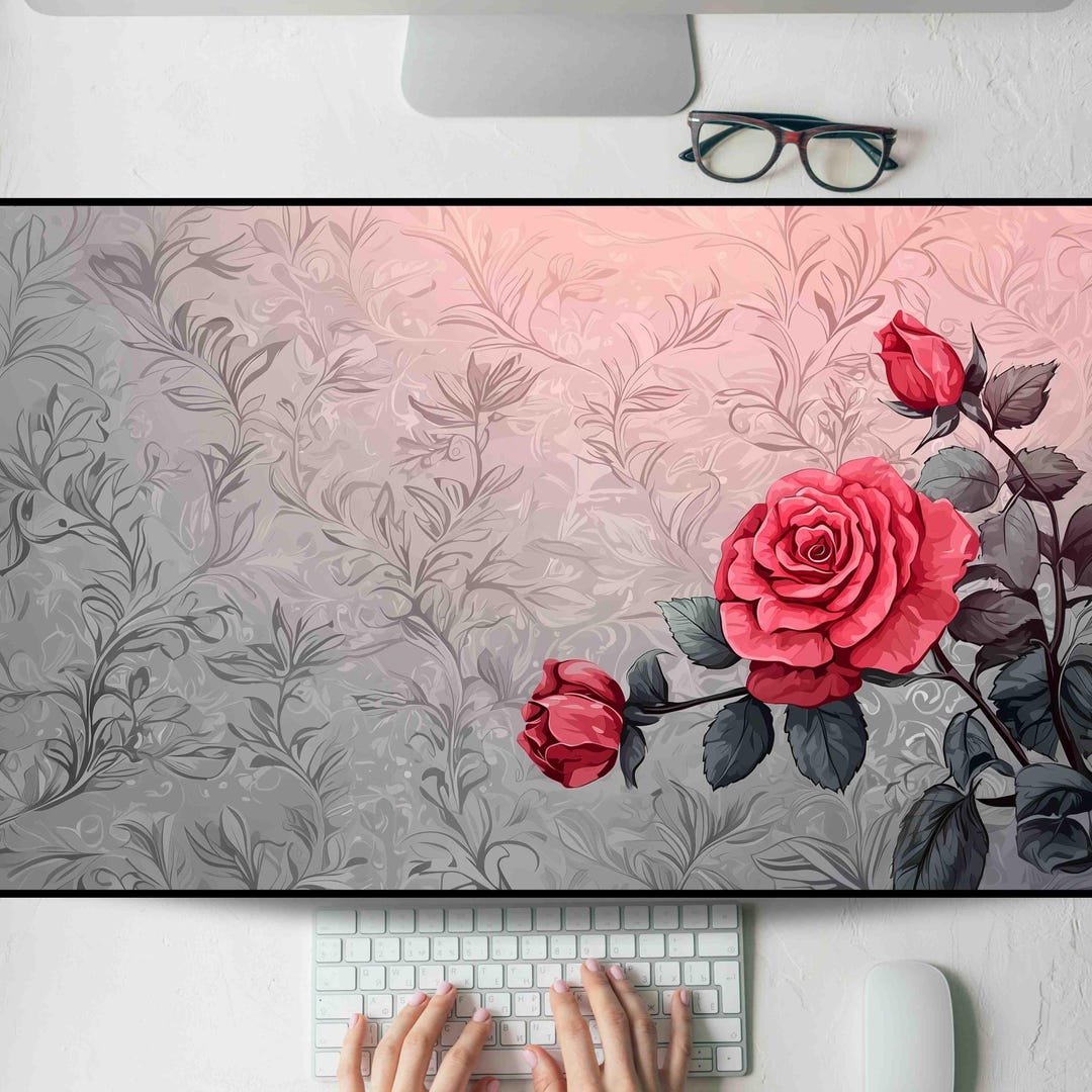 Twin Roses in Smoky Garden Desk Mat, Gaming Mouse Pad, Large Mousepad ...