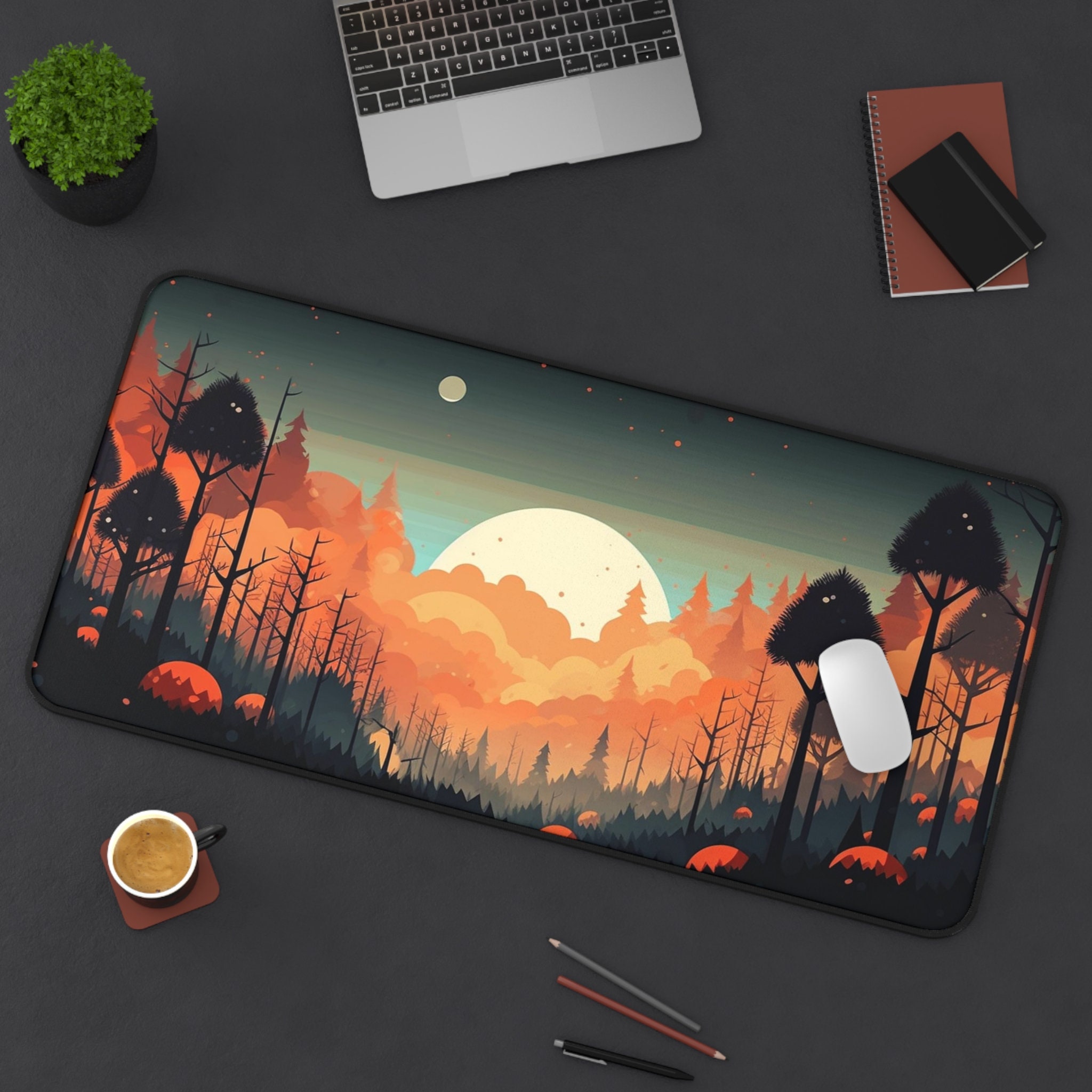 Orange Boho Forest Sunset Desk Mat Gaming Mouse Pad Large Mousepad ...