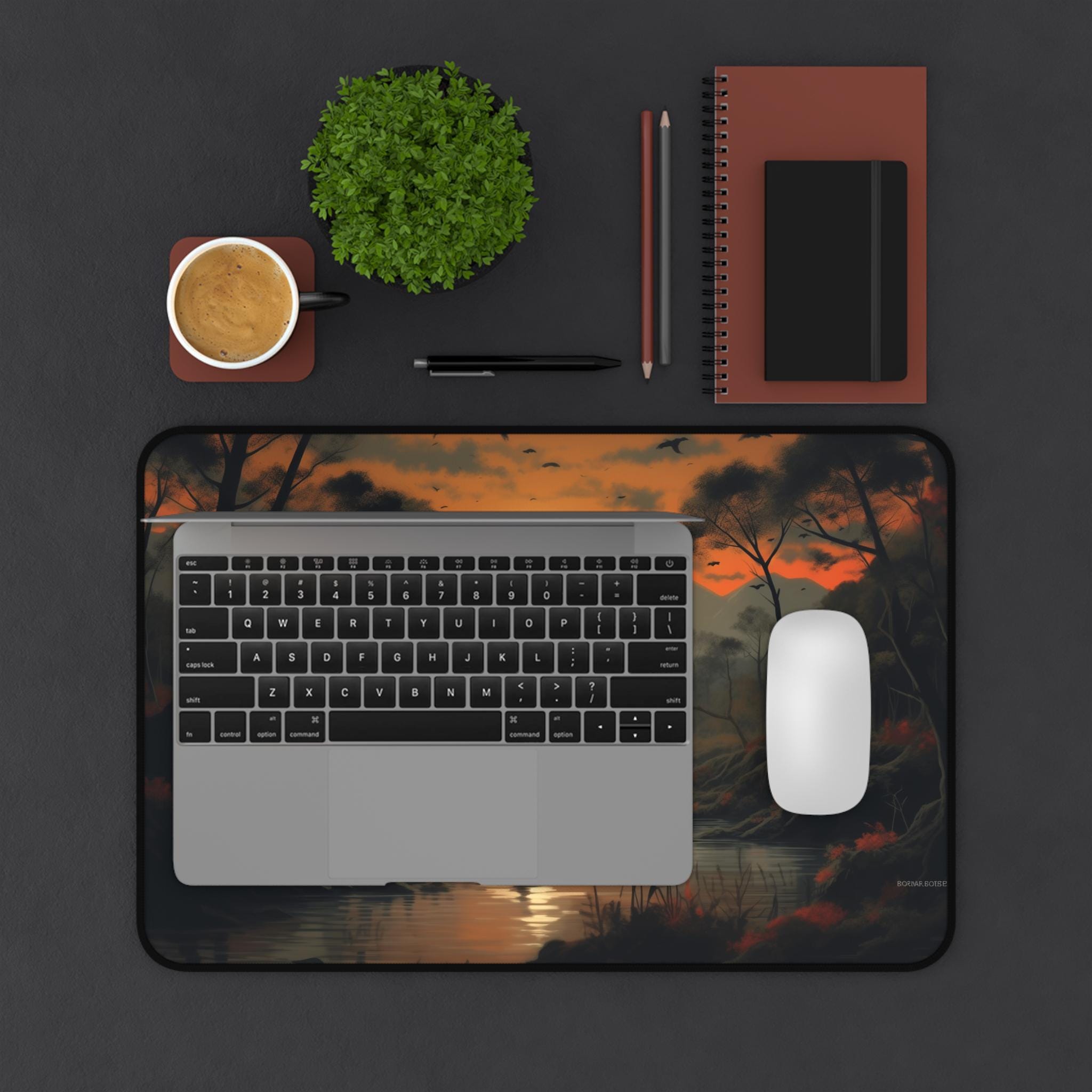 Solitary Boat at Fire Dusk Desk Mat, Gaming Mouse Pad, Large Mousepad ...