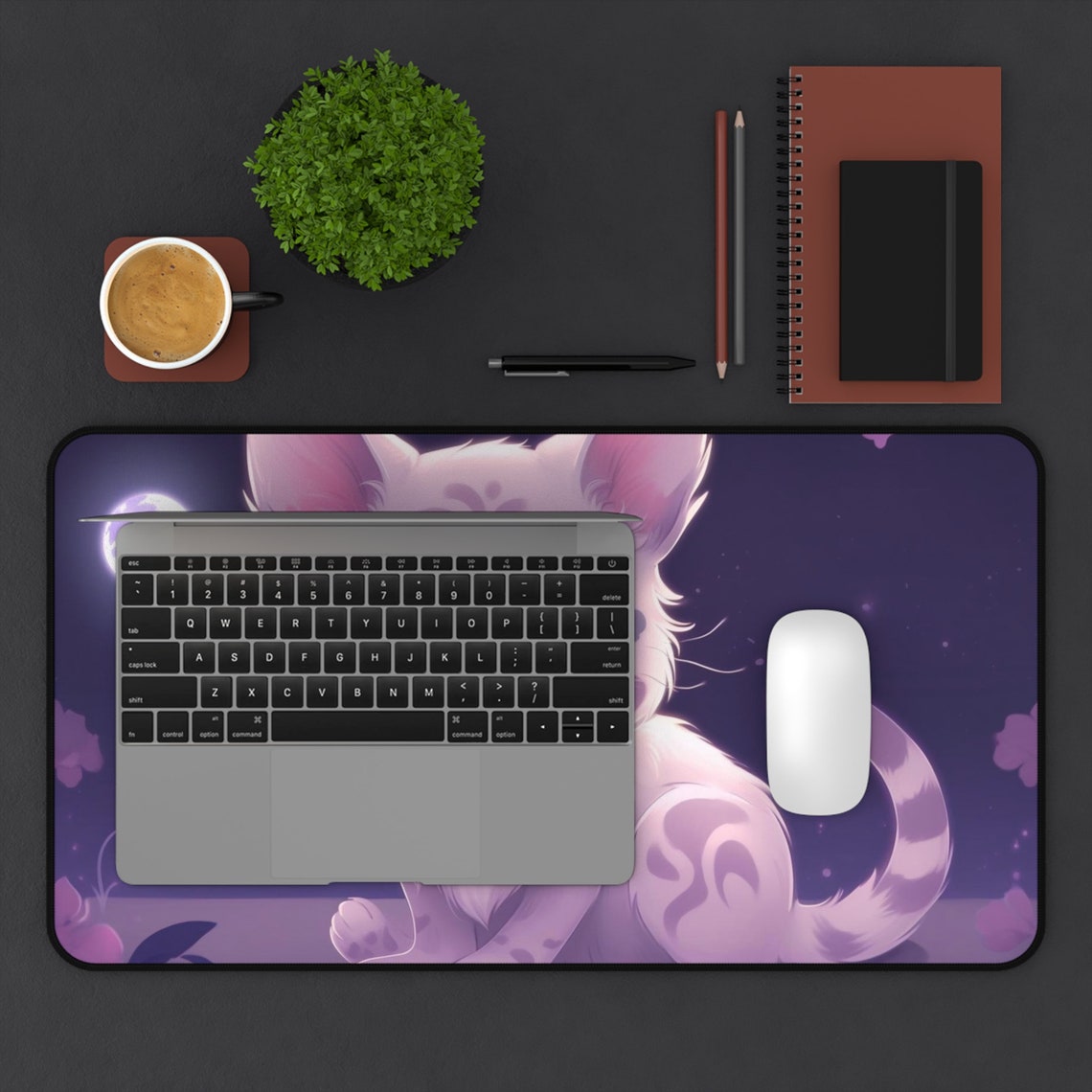 Purple Kawaii Kitten Desk Mat Gaming Mouse Pad Large Mousepad - Etsy