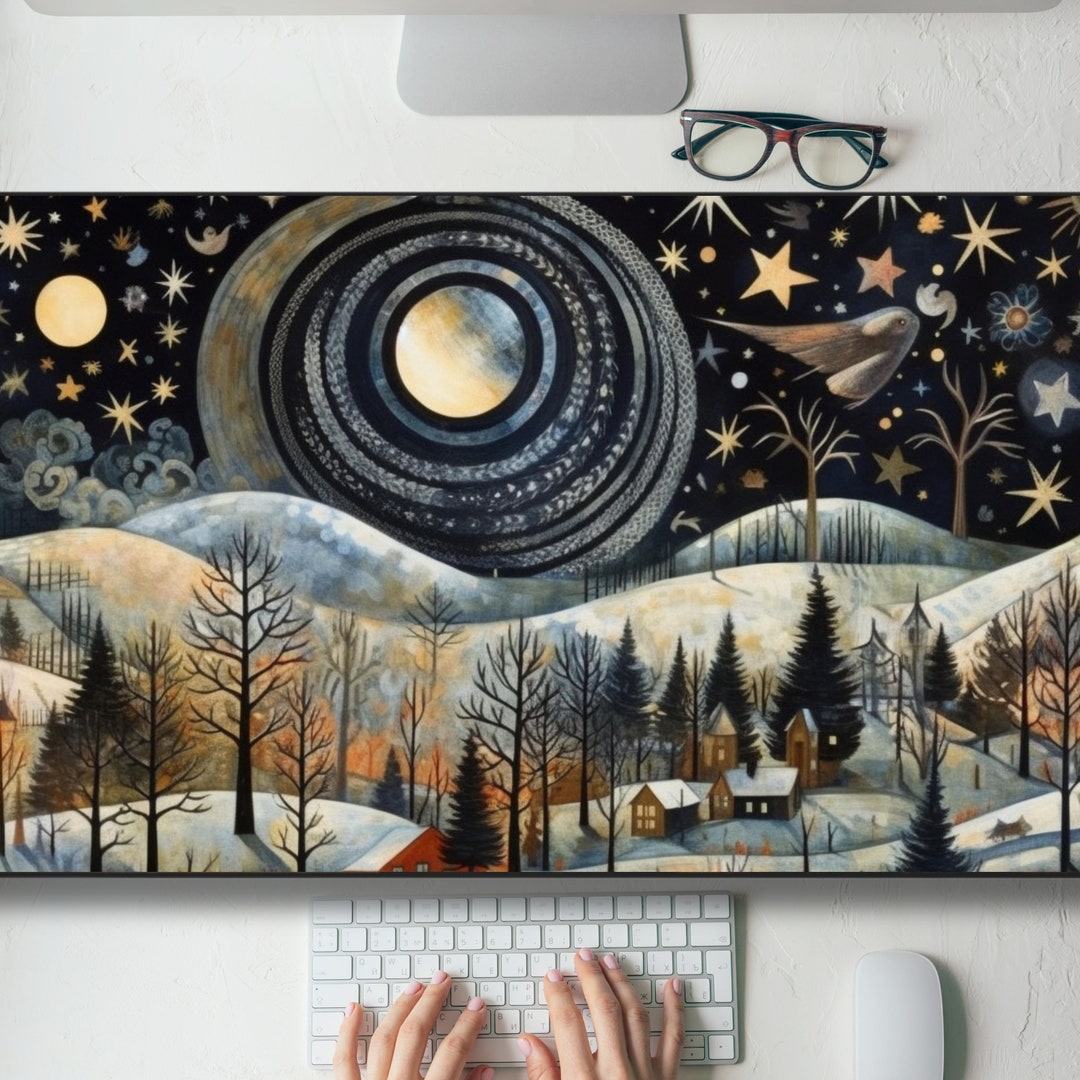 Abstract Boho Town Night Sky Desk Mat Gaming Mouse Pad Large Mousepad ...