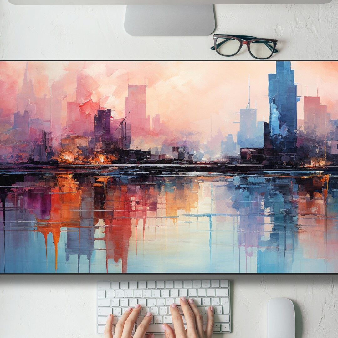 Watercolor Abstract Cityscape Desk Mat Gaming Mouse Pad Large Mousepad ...