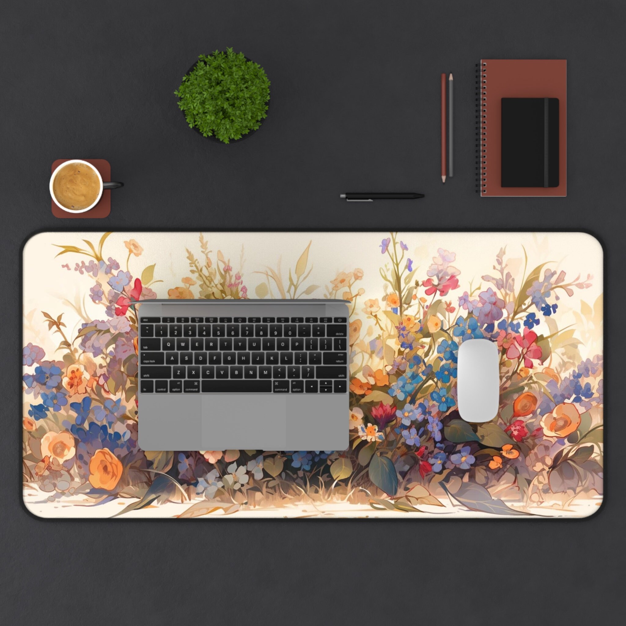 Pretty Colorful Lo-fi Botanical Flower Bush Desk Mat Gaming Mouse Pad ...
