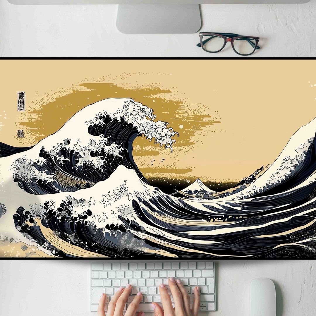 Golden Crest in Vintage Waves Desk Mat, Gaming Mouse Pad, Large ...