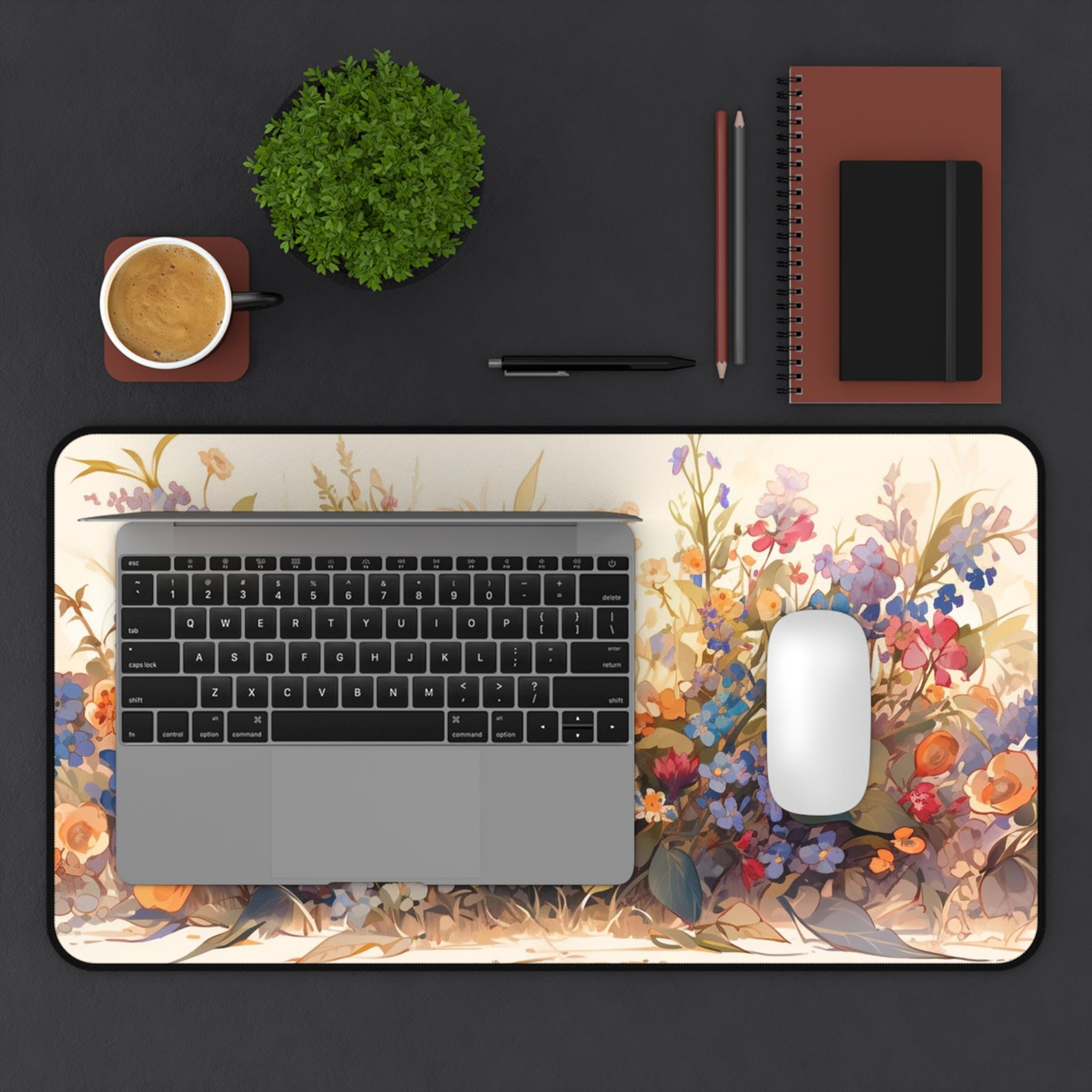 Pretty Colorful Lo-fi Botanical Flower Bush Desk Mat Gaming Mouse Pad ...