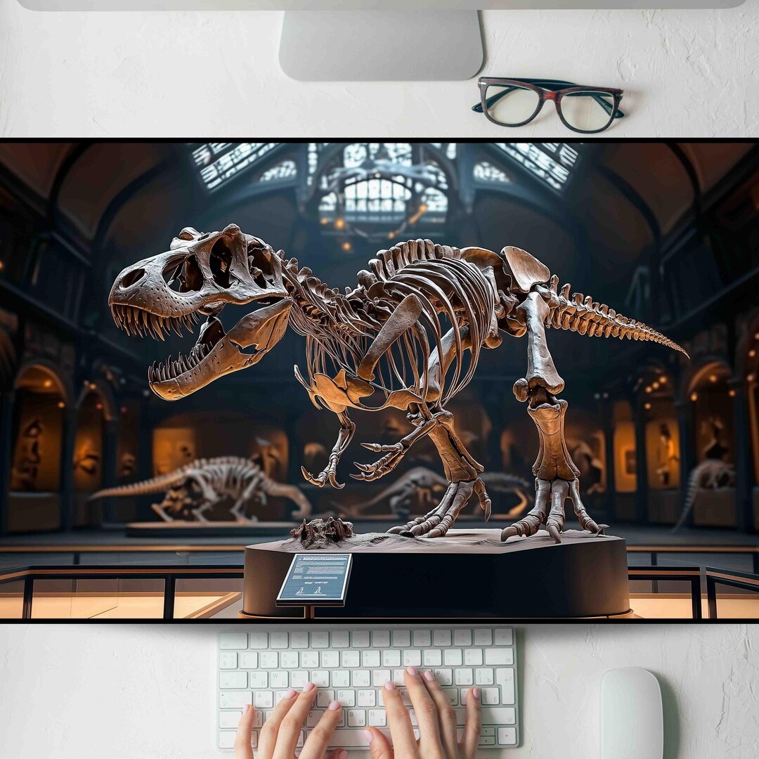 T-rex Skeleton in Grand Hall Desk Mat, Gaming Mouse Pad, Large Mousepad ...