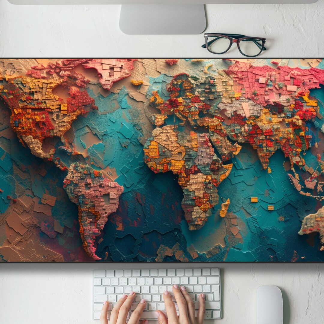 Pixelated Abstract World Map Desk Mat Gaming Mouse Pad Large Mousepad ...