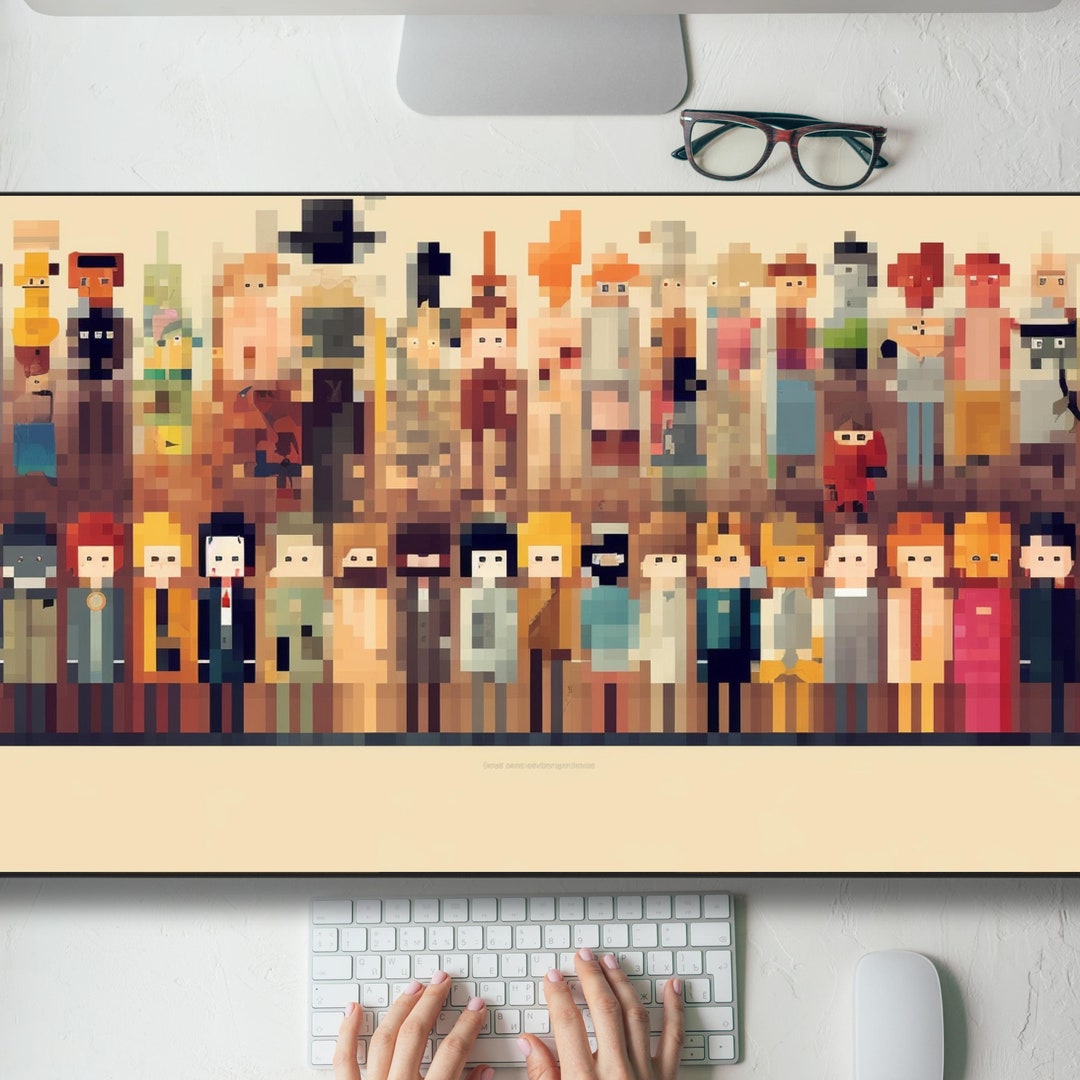 Whimsical Pixel Characters Desk Mat Gaming Mouse Pad Large Mousepad MTG ...