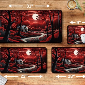 Dark Red Cabin on A River Desk Mat Gaming Mouse Pad Large Mousepad, MTG ...