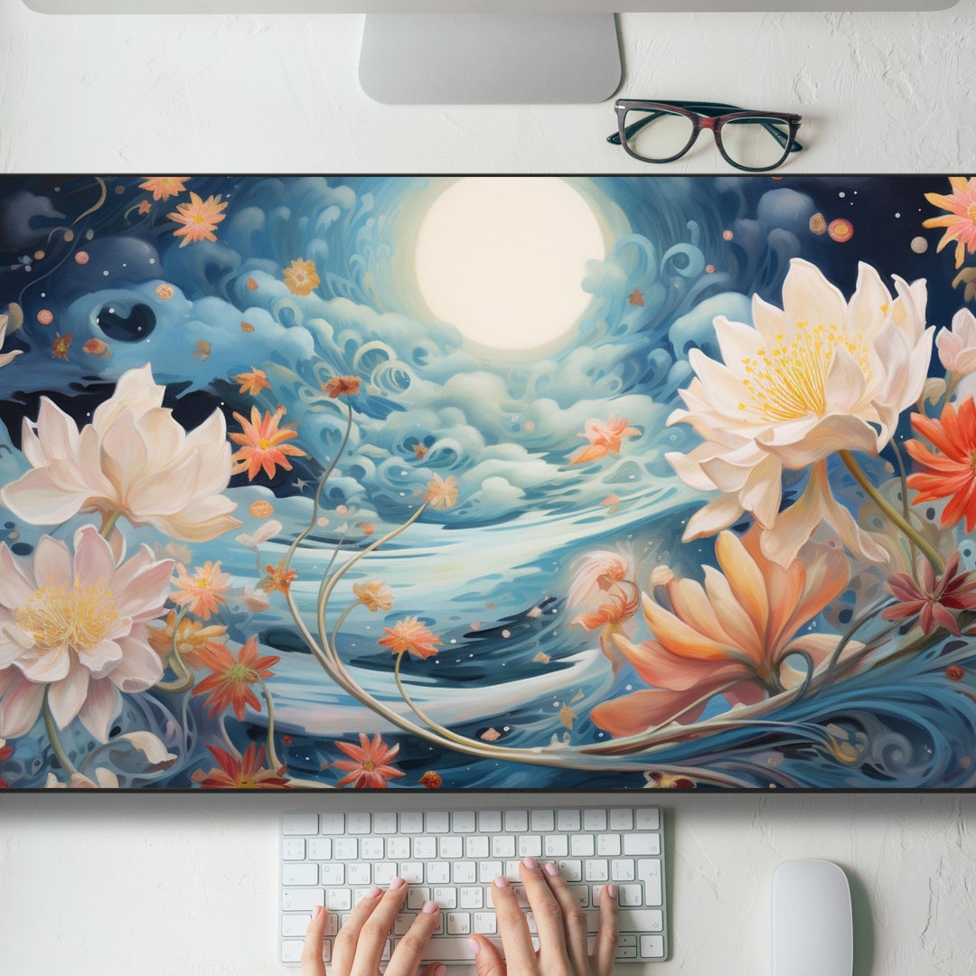 Awesome Floral Botanical Flowing Design Desk Mat Gaming Mouse Pad Large ...