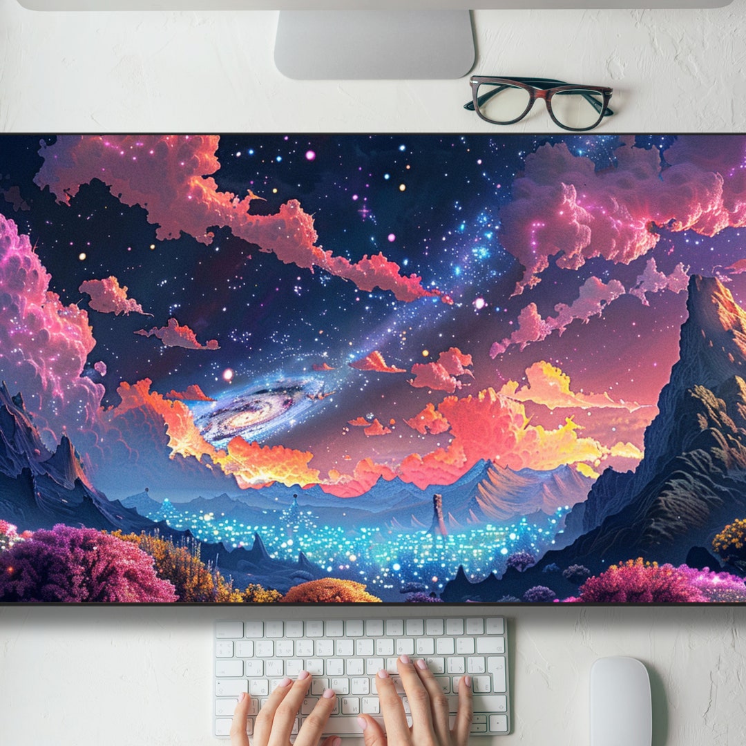 Pixelated Fantasy City Planet Desk Mat Gaming Mouse Pad Large Mousepad ...