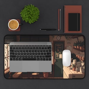 Lo-fi Simple Coffee Café Desk Mat Gaming Mouse Pad Large Mousepad With ...