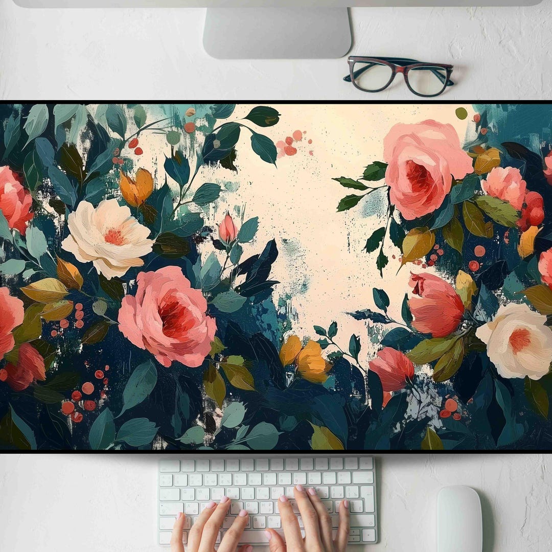 Wildflowers on Cream Canvas Desk Mat, Gaming Mouse Pad, Large Mousepad ...
