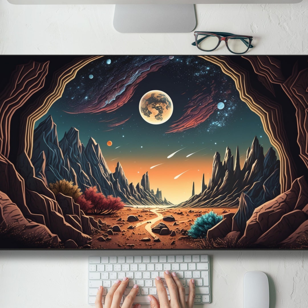 Retro Alien Planet Desk Mat Gaming Mouse Pad Large Mousepad With MTG ...