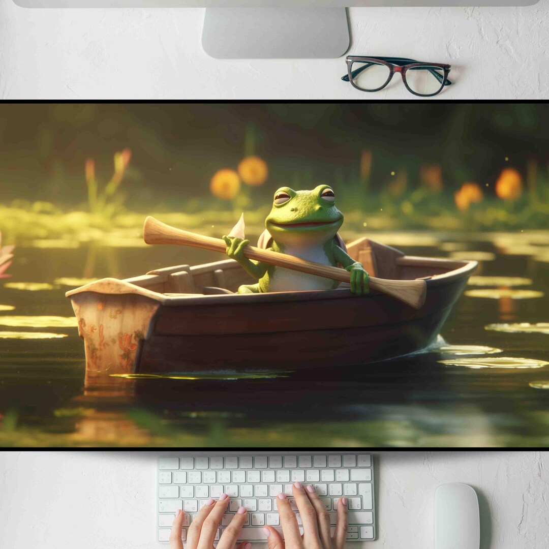 Wooden Boat on Lilypad Still Desk Mat, Gaming Mouse Pad, Large Mousepad ...