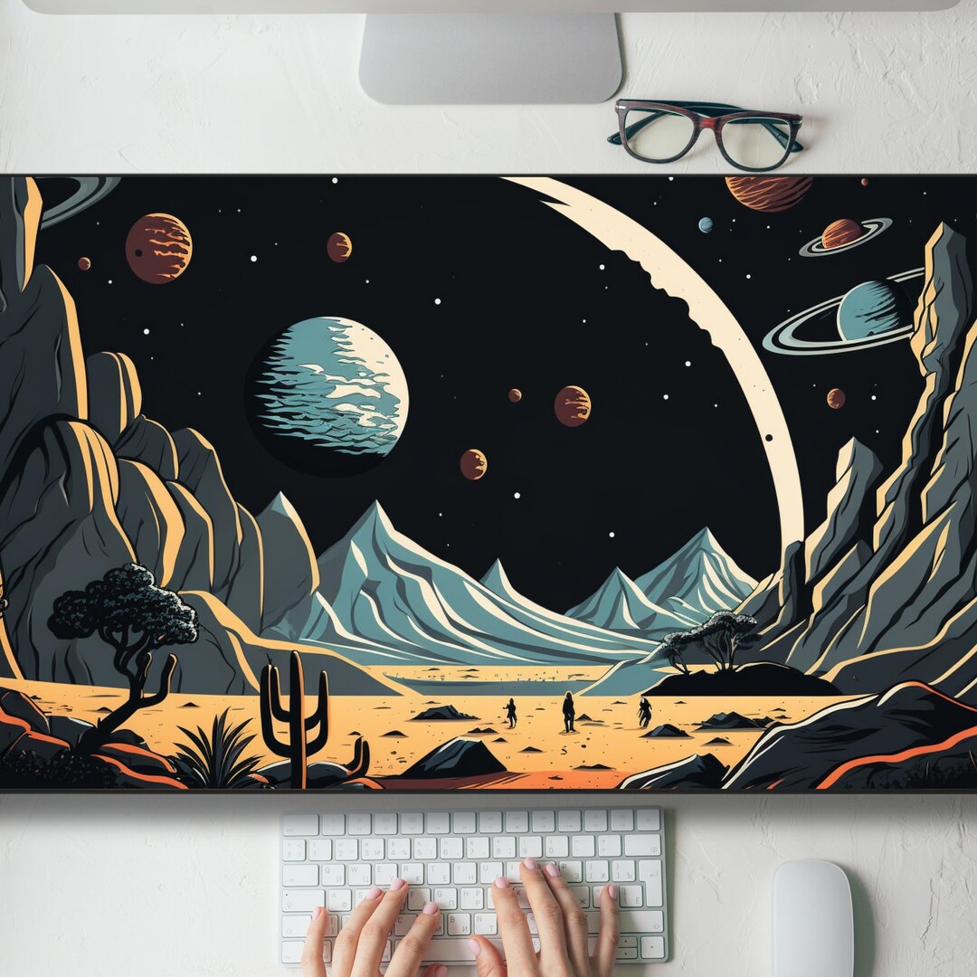 Outer Space Alien Planet Exploration Desk Mat Gaming Mouse Pad Large ...