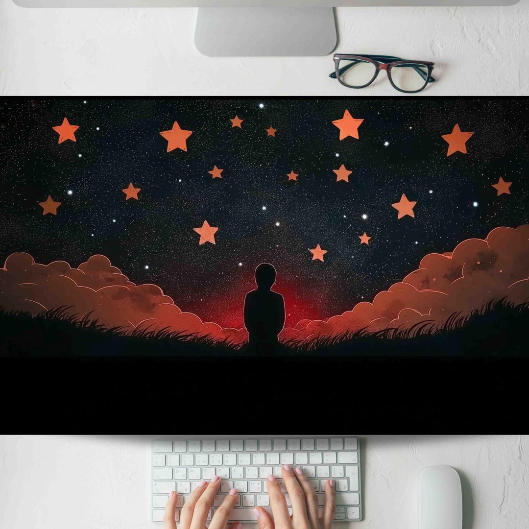 Stargazer on Peach Cloud Horizon Desk Mat, Gaming Mouse Pad, Large ...