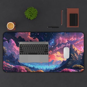 Pixelated Fantasy City Planet Desk Mat Gaming Mouse Pad Large Mousepad ...