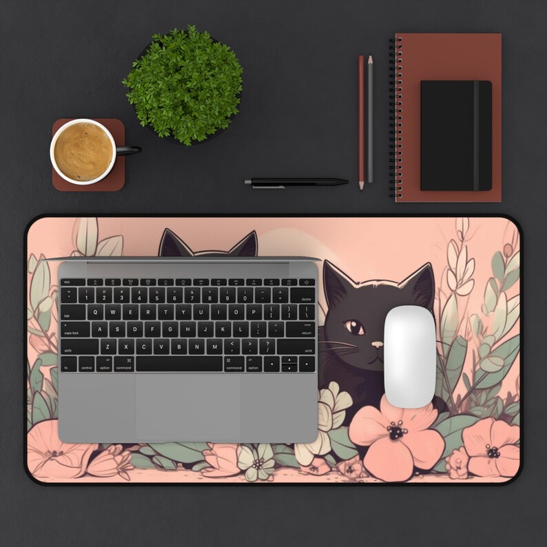 Cute Cat Botanical Desk Mat Gaming Mouse Pad Large Mousepad - Etsy