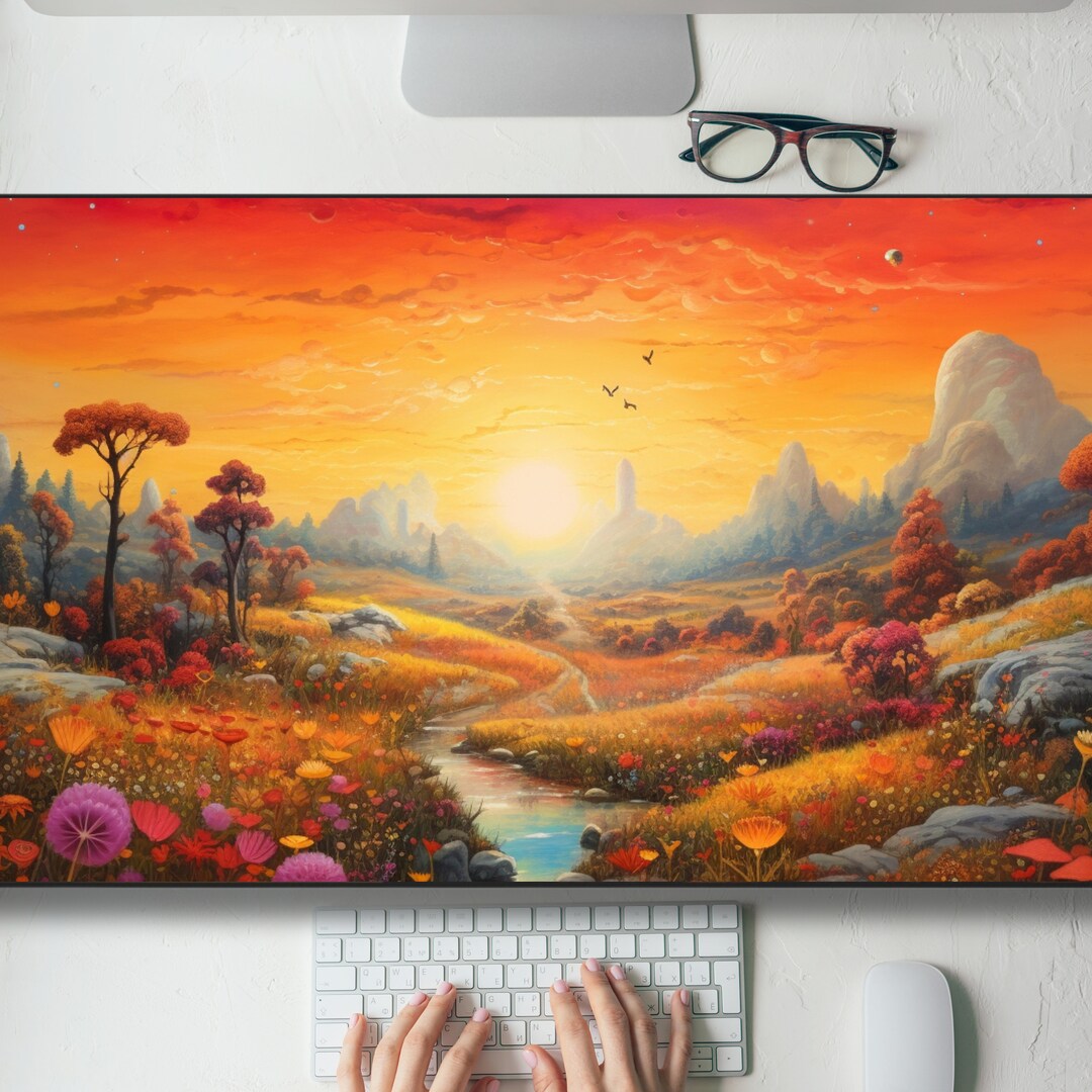 Elegant Pretty Floral Landscape Desk Mat Gaming Mouse Pad Large ...