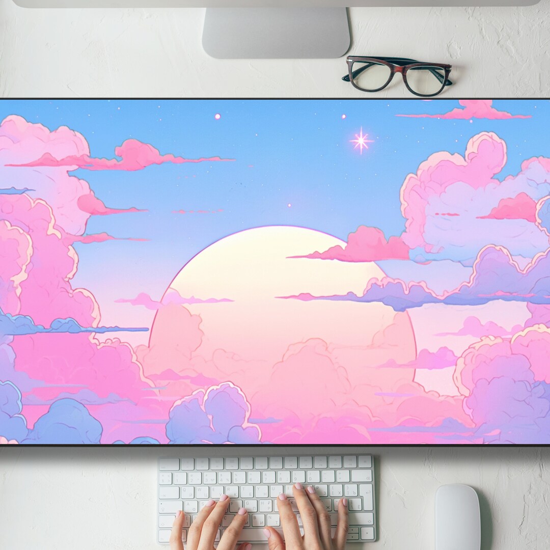 Pretty Kawaii Clouds Sunset Desk Mat Gaming Mouse Pad Large Mousepad ...