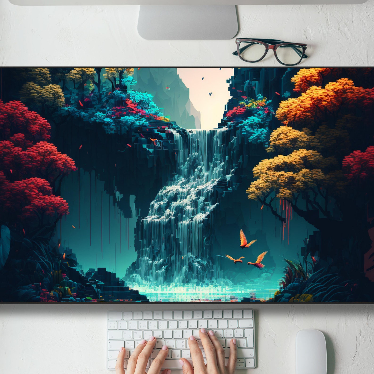 Colorful Fantasy Waterfall Landscape Gaming Mouse Pad - Unique Desk Mat ...