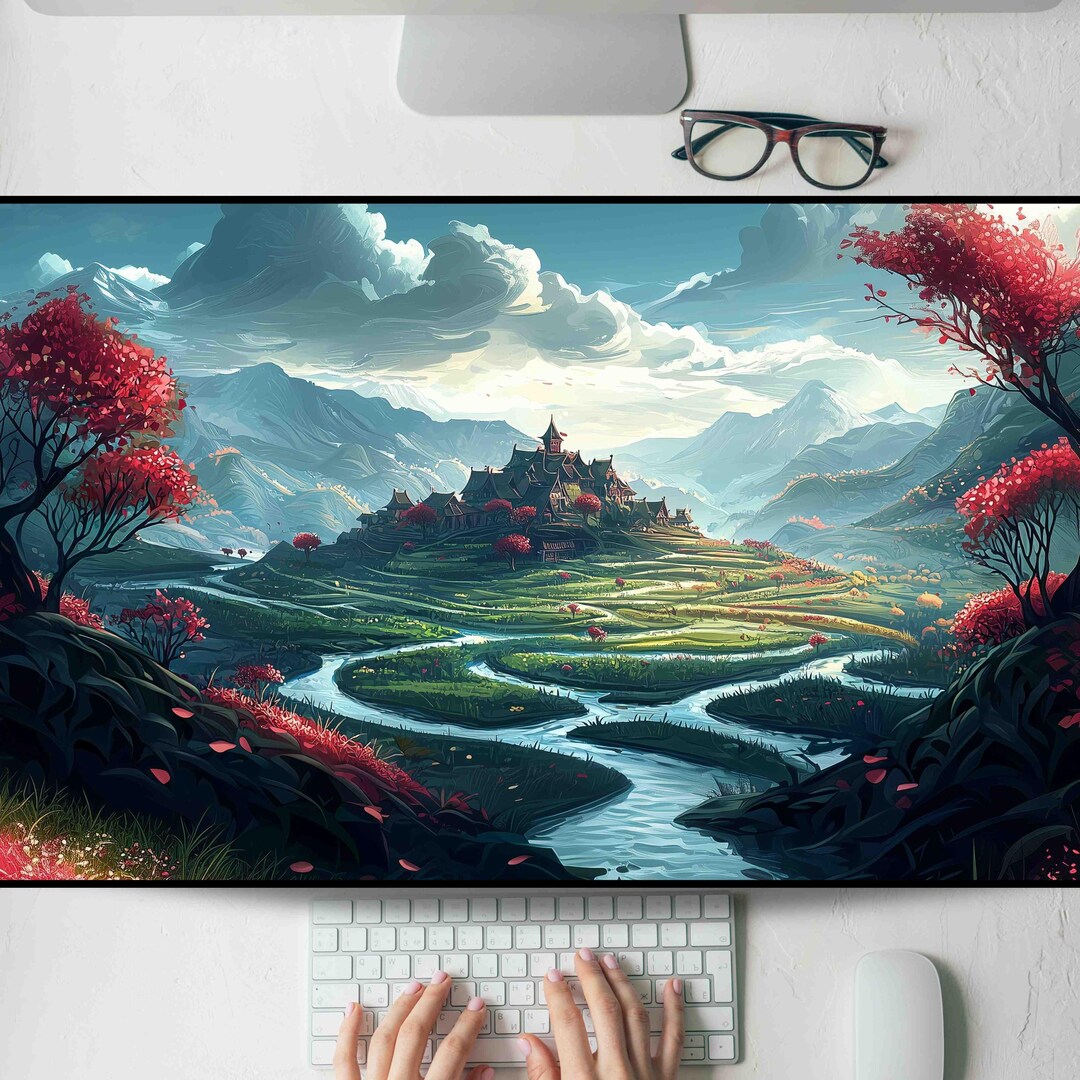 River Valley in Crimson Fall Desk Mat, Gaming Mouse Pad, Large Mousepad ...