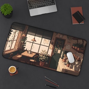 Lo-fi Simple Coffee Café Desk Mat Gaming Mouse Pad Large Mousepad With ...