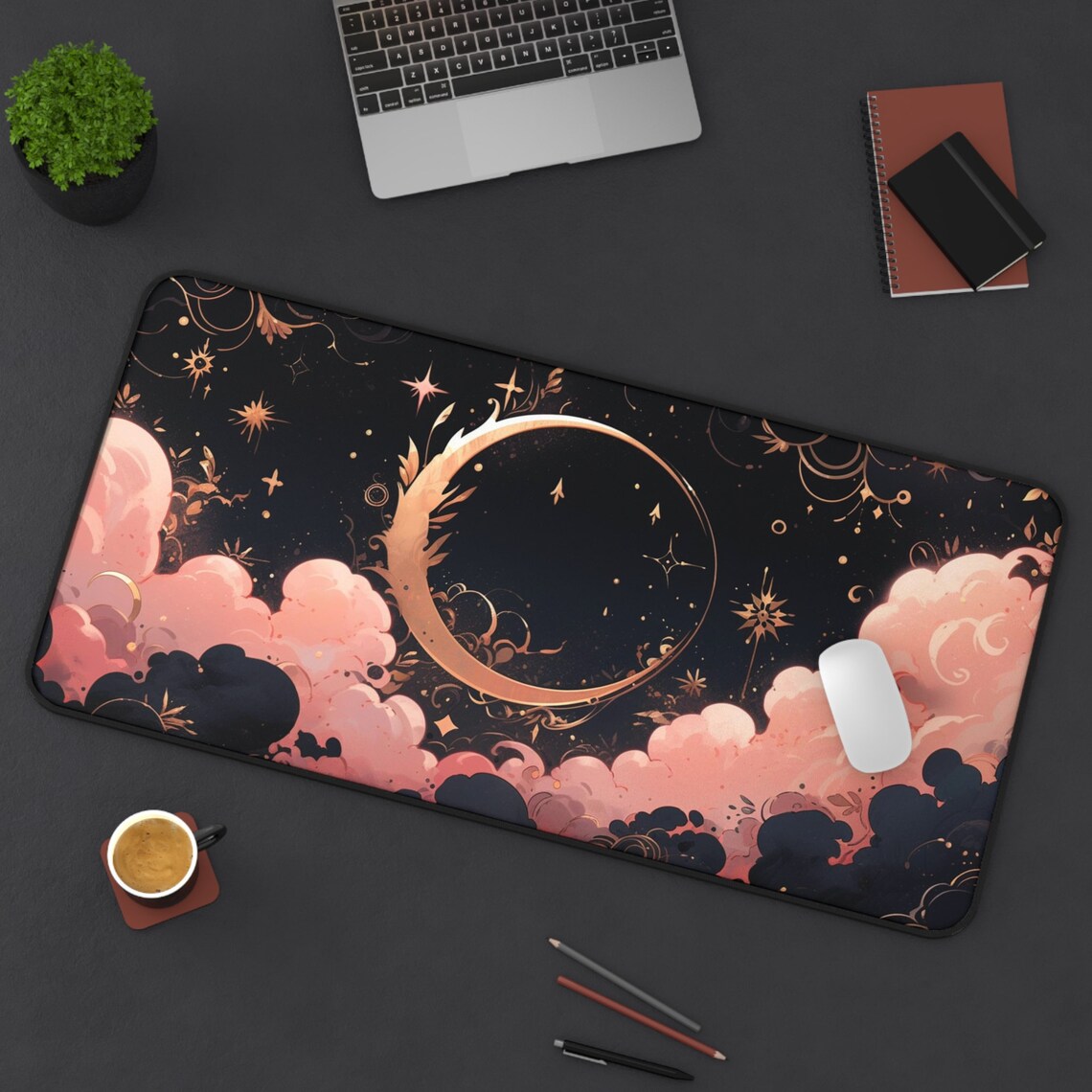 Kawaii Celestial Cresent Moon Desk Mat Gaming Mouse Pad Large Mousepad ...