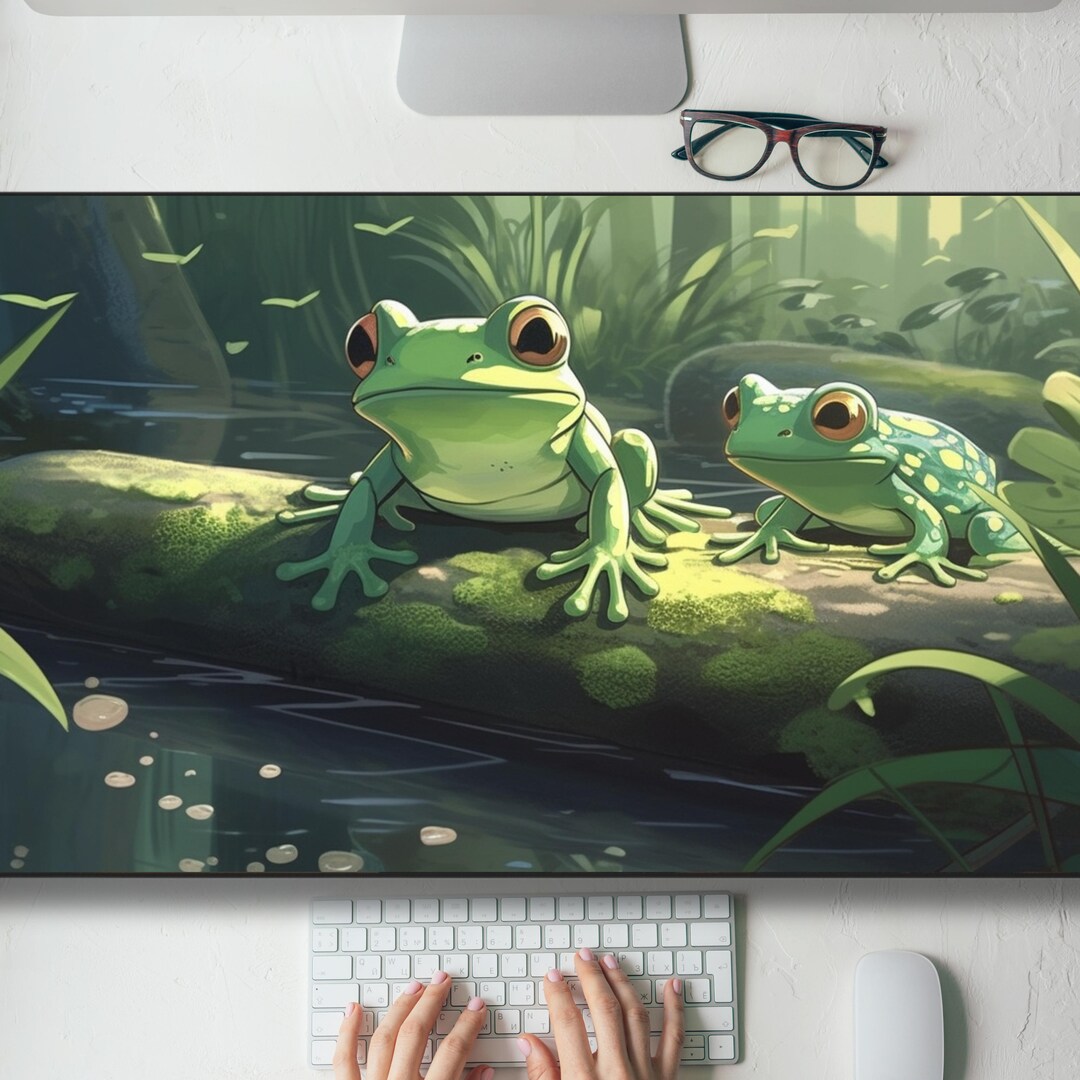 Cute Vibrant Green Frogs Desk Mat Gaming Mouse Pad Large Mousepad - MTG ...