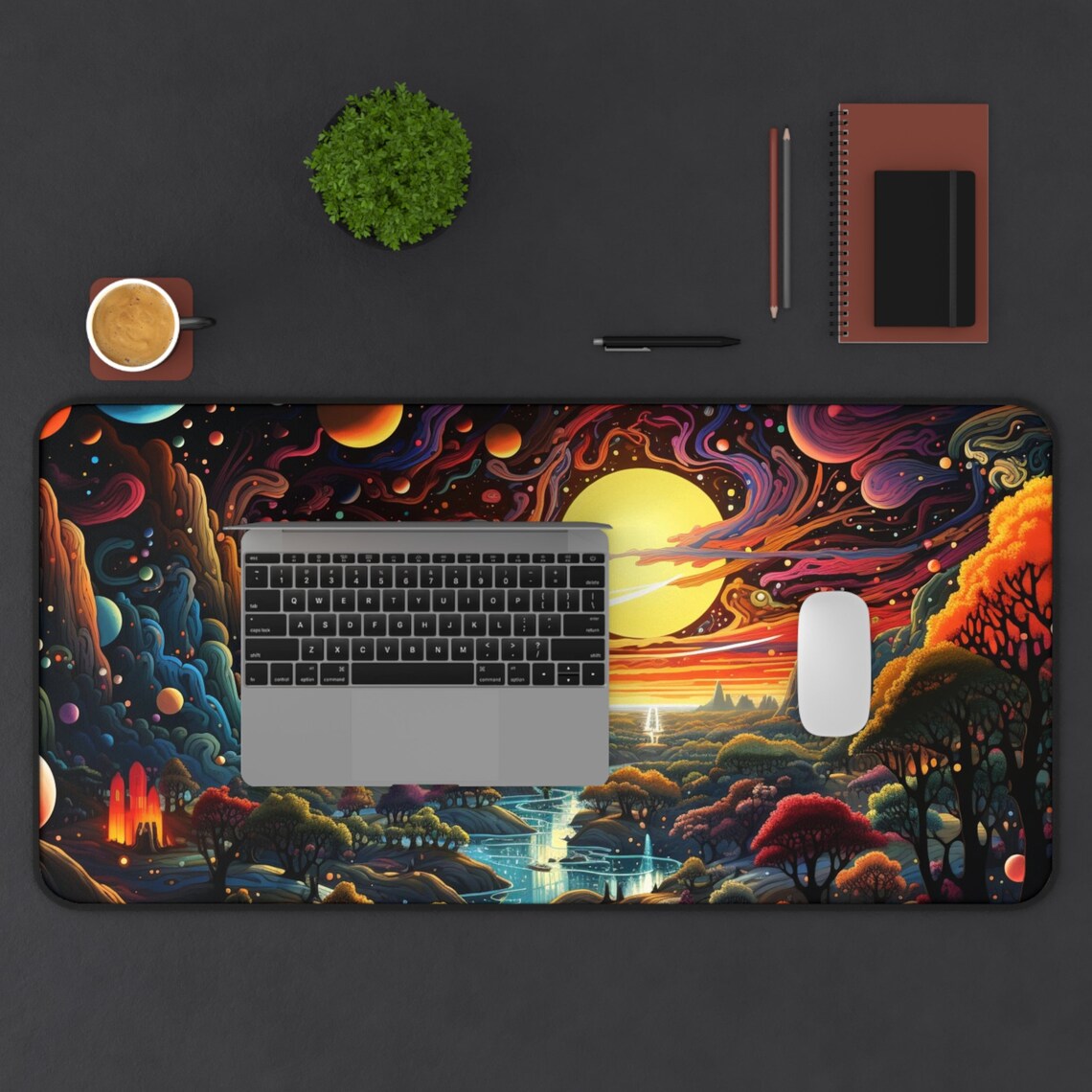 Trippy Alien Planet Forest Landscape Desk Mat Gaming Mouse Pad Large ...