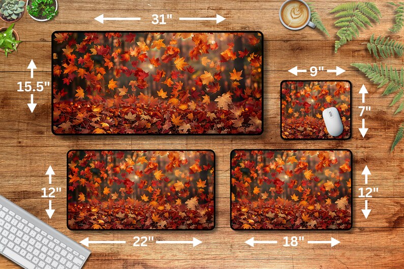 Realistic Fall Leaves Raining From the Trees Desk Mat Gaming Mouse Pad ...