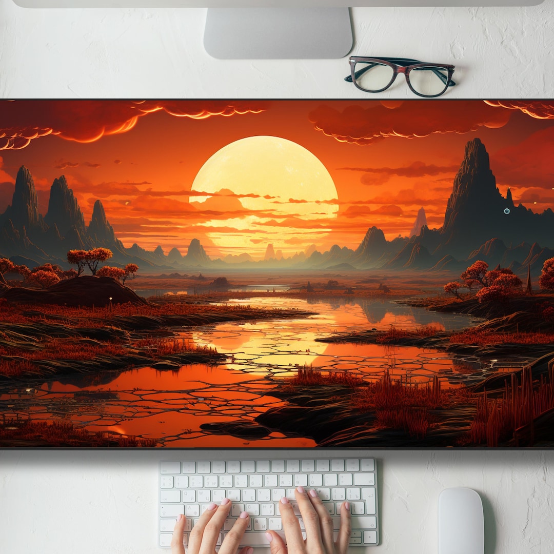 Red Orange Swamp Sunset Desk Mat Gaming Mouse Pad Large Mousepad With ...