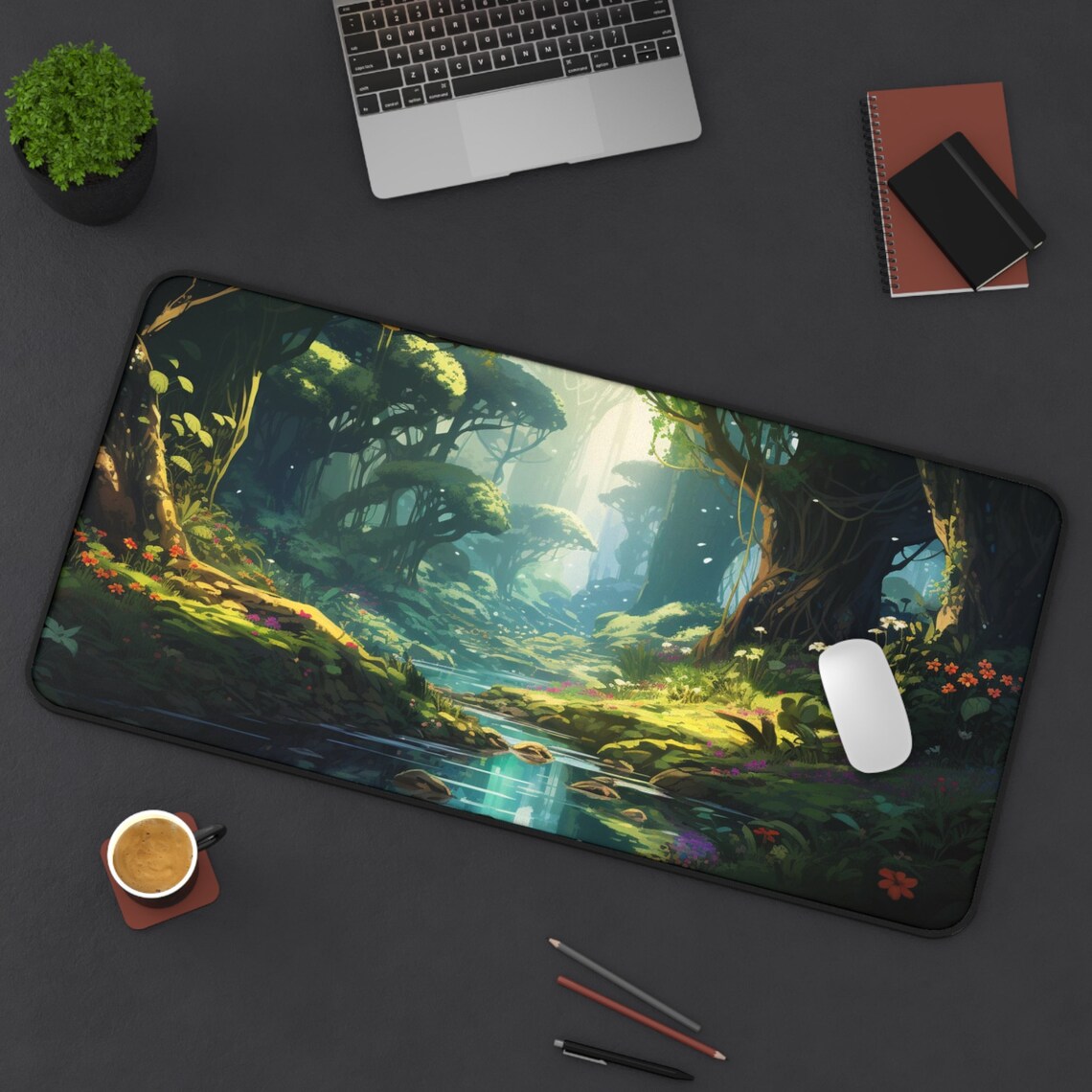Lush Green Forest With Creek Desk Mat Gaming Mouse Pad Large Mousepad ...